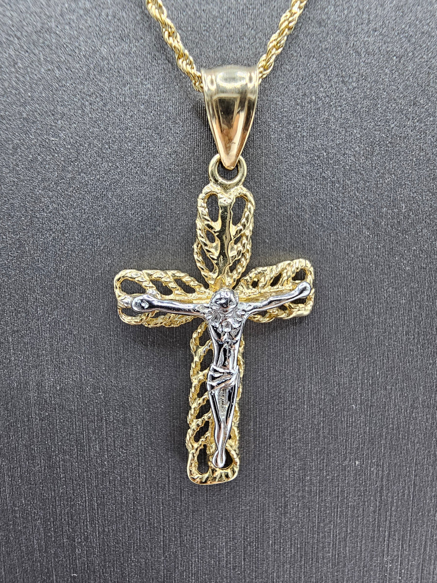 14k Gold Chain Rope w/Pendant - Jesus on Cross – Jessyjewelryshop
