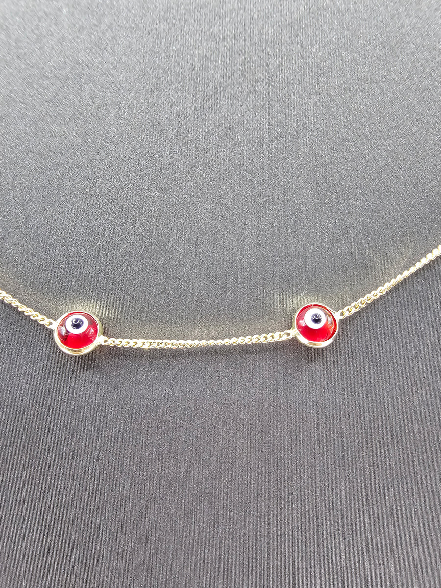 14k Gold Necklace - Red Evil Eyes – Jessyjewelryshop